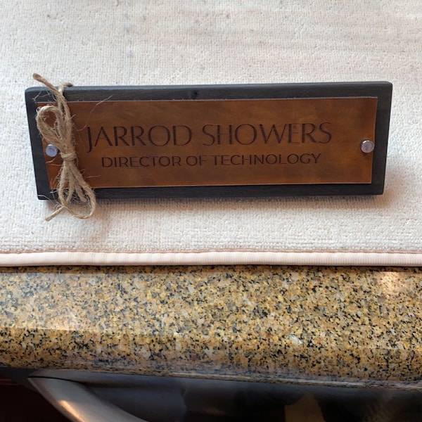 Handmade Wood & Leather Desk Name Plate, Custom - Etsy