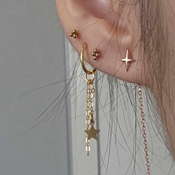 Star Conch Ear Piercing, Conch Piercing, Conch Hoop Earring, Gold ...