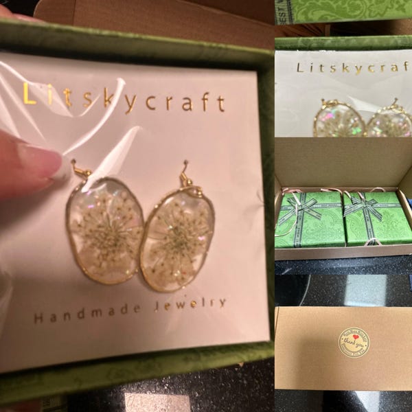 Gold Lace Resin Flower Earrings, Handmade Pressed Real Flower Resin ...