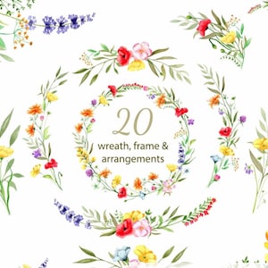 Watercolor Wildflower Borders. Field Floral Frames. Meadow Floral ...