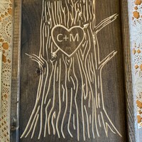Initials in Heart Tree, Couples Name Sign, Carved Names, Engraved ...
