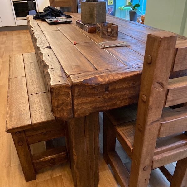 Chunky Rustic Dining Table Set Made From Old French Oak - Etsy