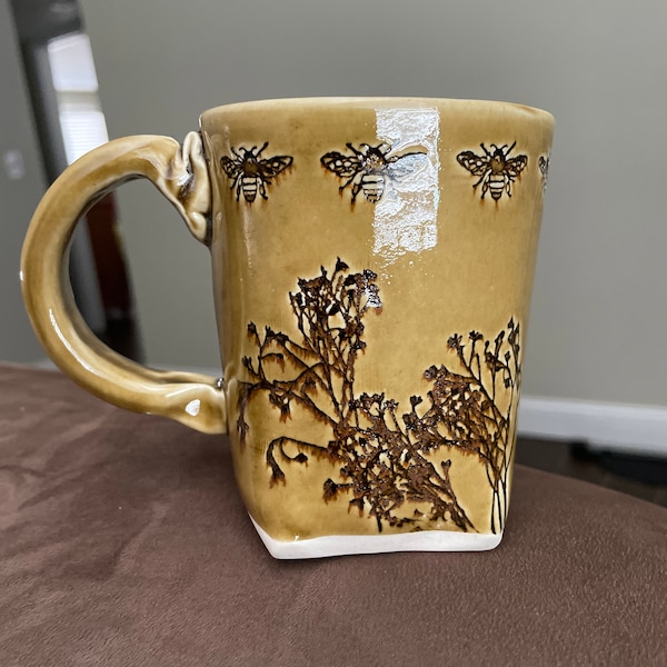 Bumble Bee Mug, Tan Bee Mug, Handmade Ceramic Mug, Boho Kitchen Mug ...