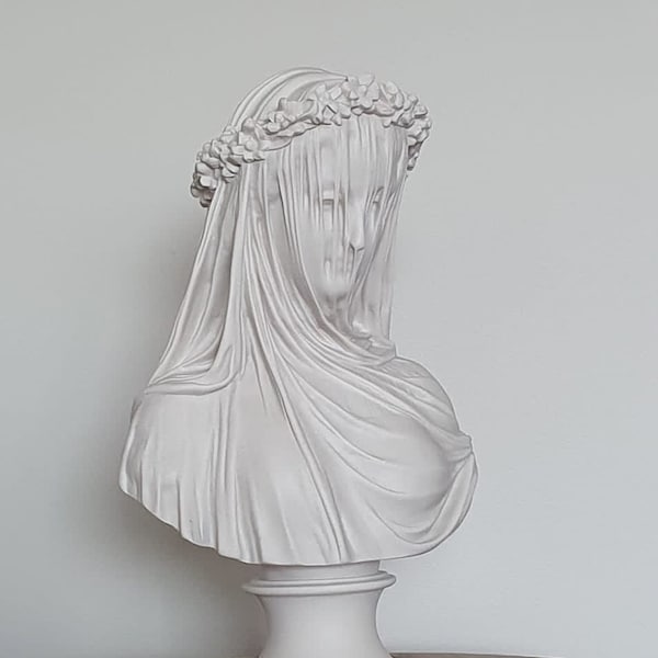 Veiled Lady Bust Sculpture - Female Antique Art Statue in Marble Stone ...