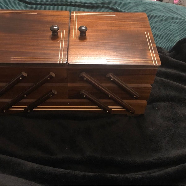 Elegant Sewing Box, Beautiful Storage Box, Dark Brown Wooden Box, Large ...