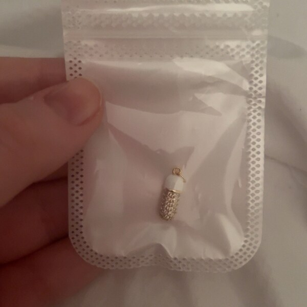 Silver CZ 14K Gold Filled Pill Bar Charm CZ White Enamel Pill Pendant ...