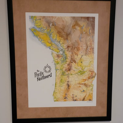 Pacific Northwest Map Watercolor Illustration Washington Oregon BC Map ...