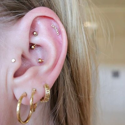 14K Solid Gold Triple Chain Attachment, Double Chain Piercing, Loop ...