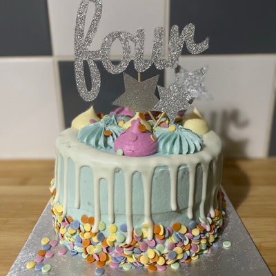 4th Birthday Cake Topper Four Cake Topper Set Glitter Card - Etsy