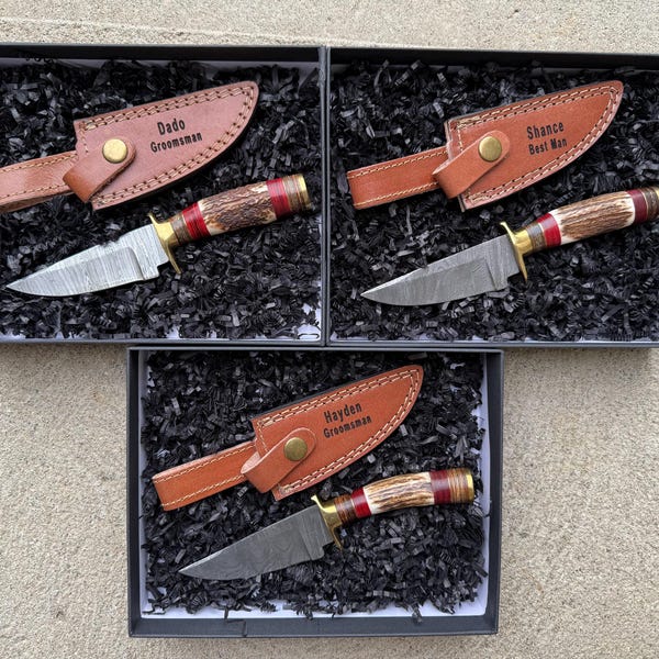 Damascus Knives Set for Personalized Groomsmen Gifts, Gifts for Him ...