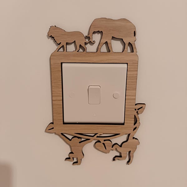 Wooden Safari Animals Light Switch Surround for Kids Room, Jungle Wild ...