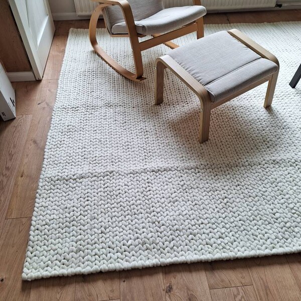 The Indoor Store - Hand Woven Chunky Wool Area Rug, Ivory/off-white ...