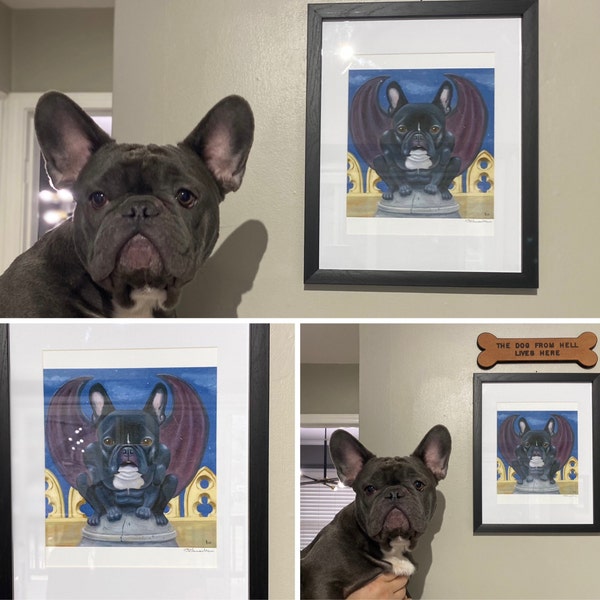 French Bulldog Gift, Frenchie Gargoyle Dog Art PRINT, French Bulldog ...