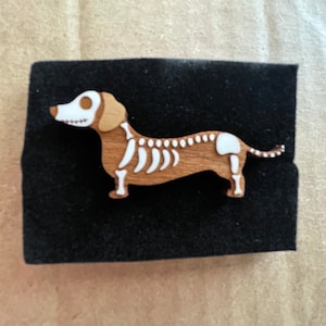 Halloweenie Dachshund Pin Hand Painted Skeleton Dog Brooch | Etsy