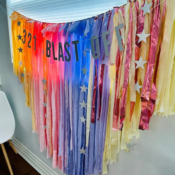 3,2,1 Blast off Space Birthday Party Banner, Rocket Ship Astronaut ...