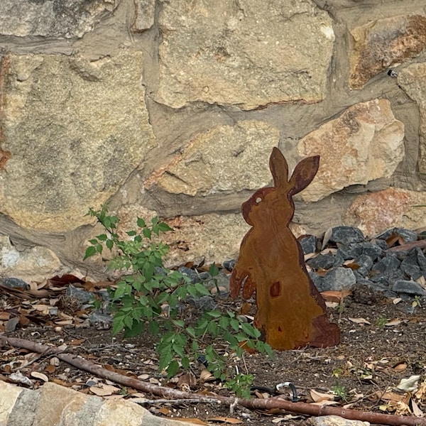 Rustic Metal Standing Rabbit Yard Art With Stake- Steel Bunnies- Metal ...