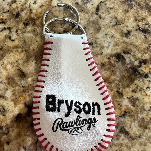 Custom Leather Embroidered Baseball Key Ring - Etsy