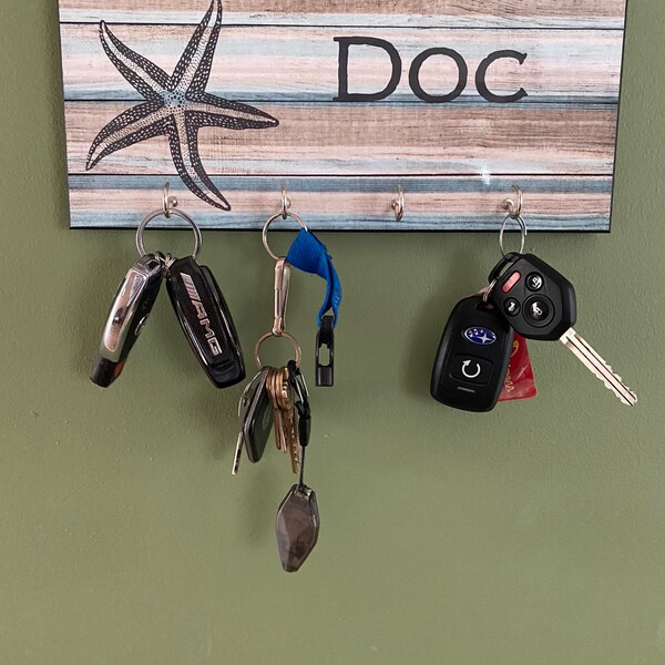 Beach House Key Holder for Wall, Personalized Key Hanger, Starfish ...