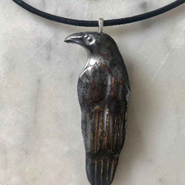 Raven Pendant, Amulet, Metallic Black, Crow, Blackbird, Statement ...