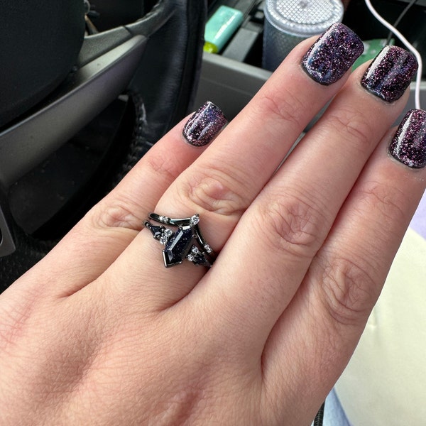 Rift Nebula Ring Set, His Her Starry Night Wedding Band, Personalized ...