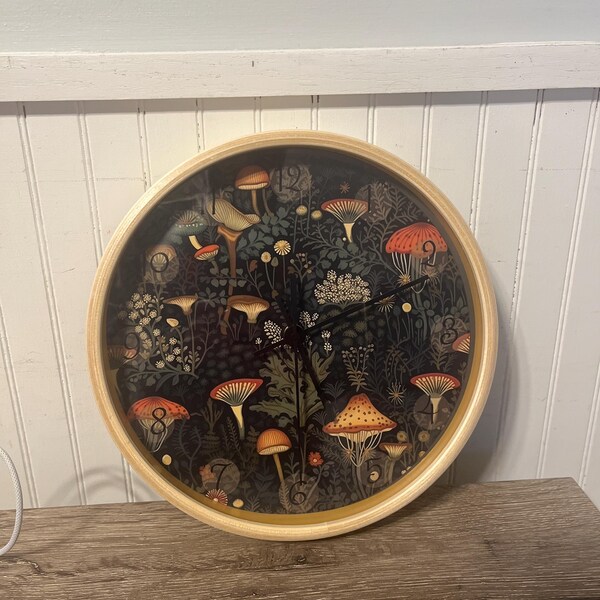Mushroom Wall Clock, Kitchen Wall Clock Floral Cottagecore Decor ...
