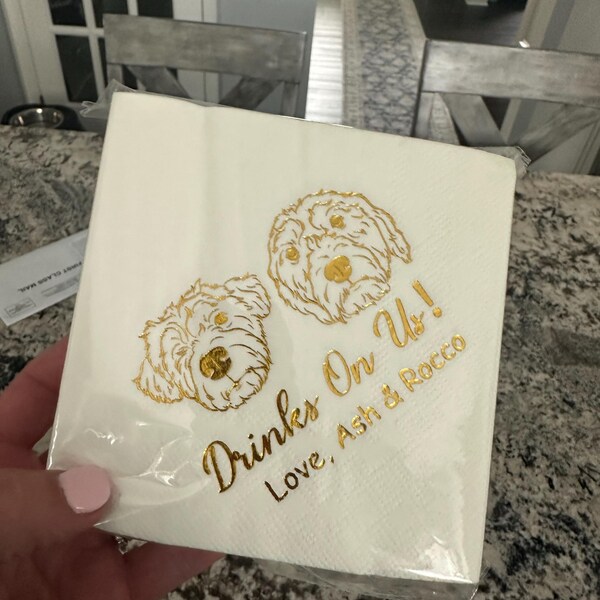 Custom Pet Portrait Gold Foil Napkins: Personalized Wedding Cocktail ...