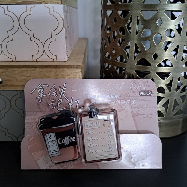 Cute Coffee Acrylic Journal Clips Hand-drawing Strong Paper Clips ...