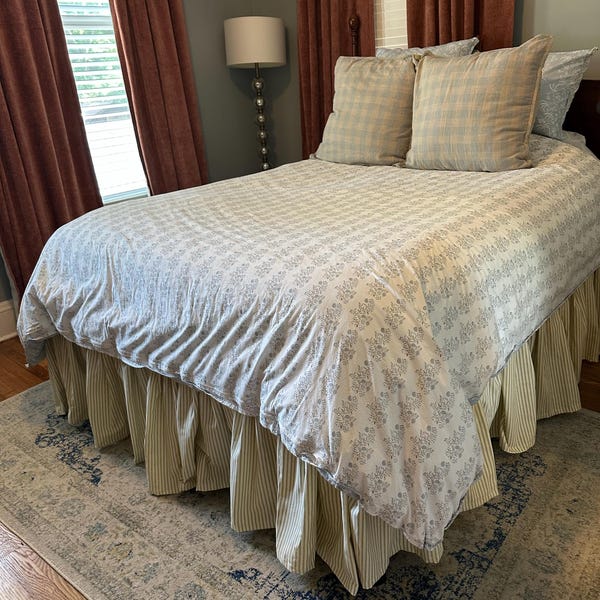 Ticking Stripe Dust Ruffle/bedskirt/green Ticking Dust Ruffle/dust ...