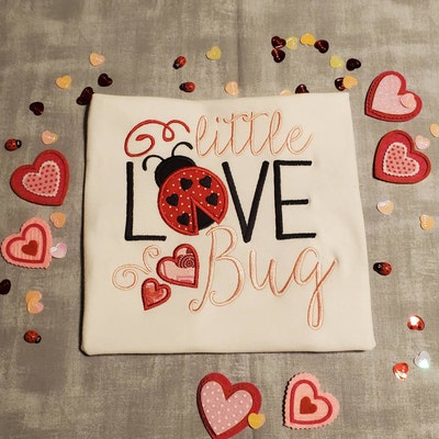 Little Love Bug Applique, Machine Embroidery Design, Valentine Day ...