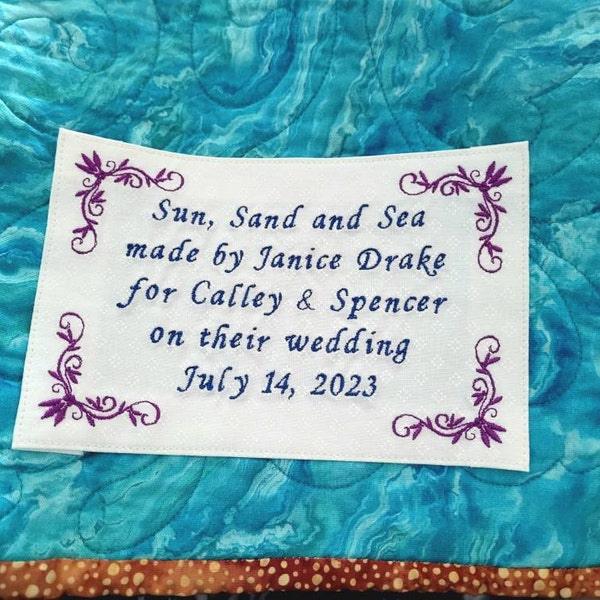 A Very Special Quilted Point Squares Custom Embroidered Quilt Label ...