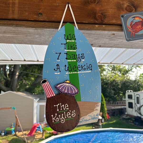 Surfboard Personalized WE TIKI Name SIGN Tropical Bar Deck Beach Plaque ...