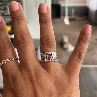 Stack Rings Sterling Silver Stackable Birthstone Ring Initial Ring ...