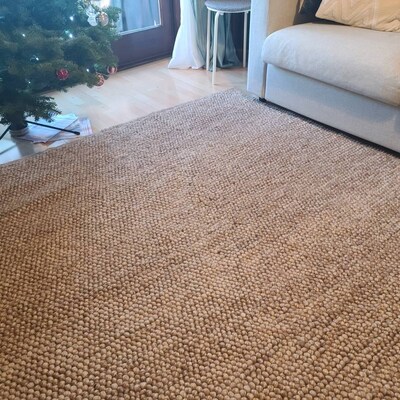 Hand Woven Knitted Chunky Loop Grey White Wool Area Rug. - Etsy