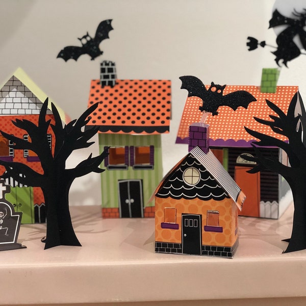 Halloween village - candy boxes, gift card box, luminaries, party favor ...