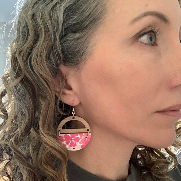 Genuine Cork and Large Leather Handmade Circle Earring With Half Circle ...
