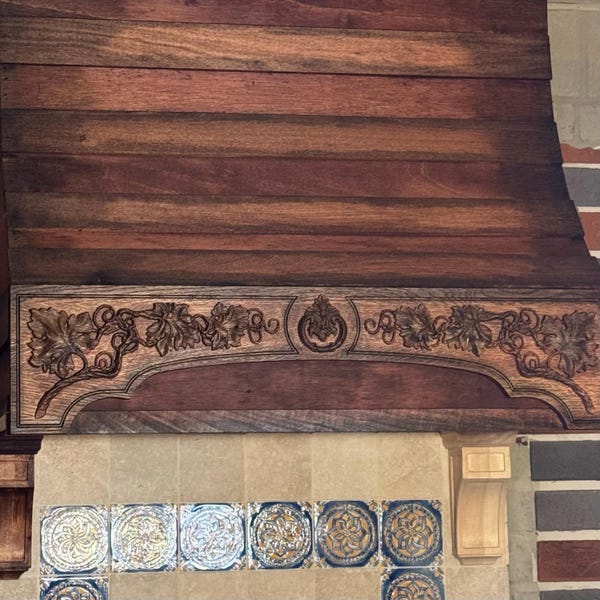 Elegant Handcrafted Wooden Range Hood Pediment, Vineyard-inspired ...