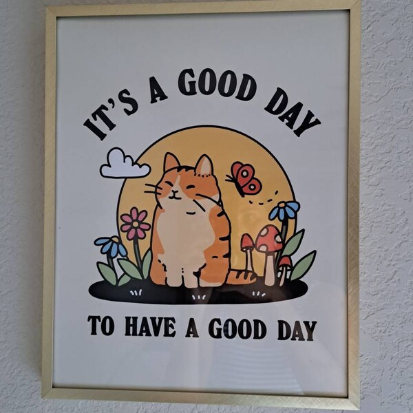 Cat Illustration Wall Print, Happiness Quote, Cute Kids Classroom ...