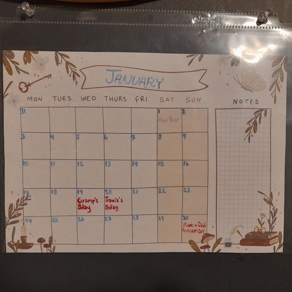 Dark Academia Printable Undated Monthly Planner, Printable Calendar ...