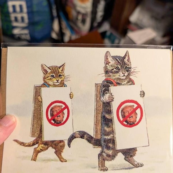 Anti-trump Art: Funny Progressive Card of Vintage Cats Protesting - Etsy