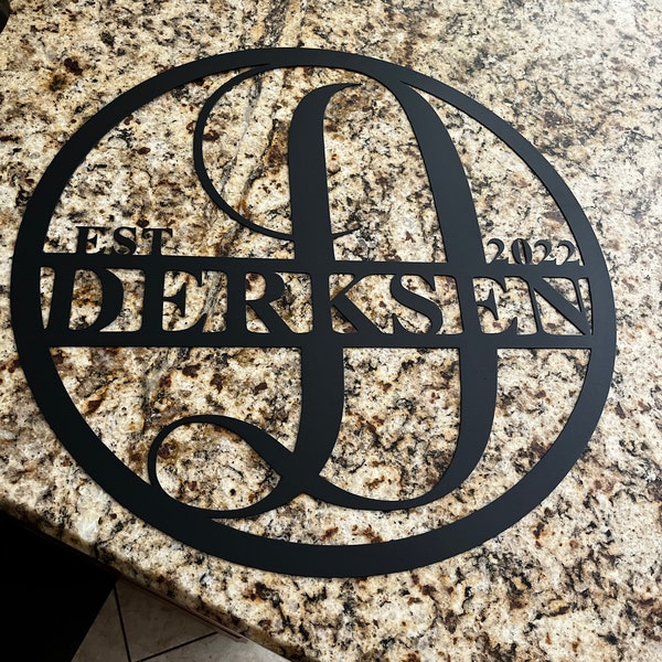 Last Name Sign EST Initial Sign, Personalized Family Name Metal, Metal ...