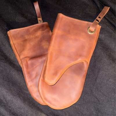 Mens Cooking Gloves Made of Leather, Brown Leather Oven Mitts for Chef ...