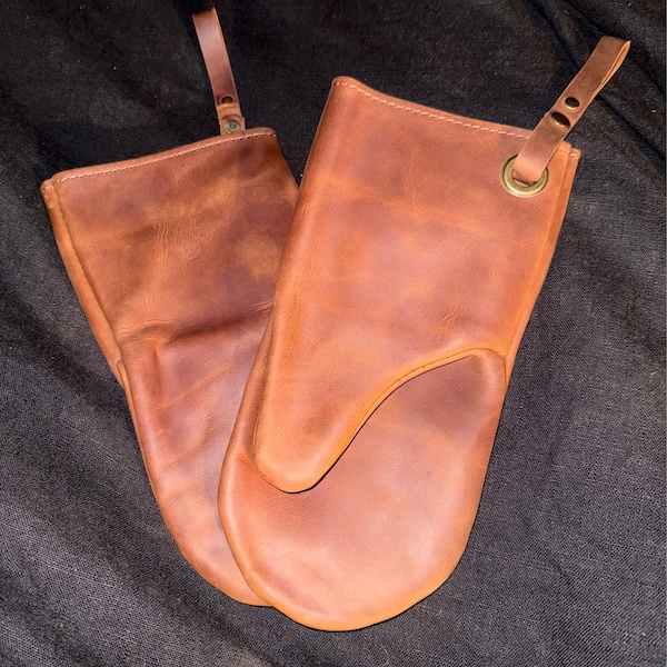 Mens Cooking Gloves Made of Leather, Brown Leather Oven Mitts for Chef ...