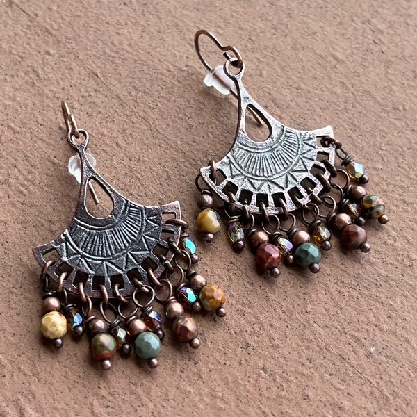Verdigris Patina Fan Connector Charm Pendant, Chandelier Mykonos ...