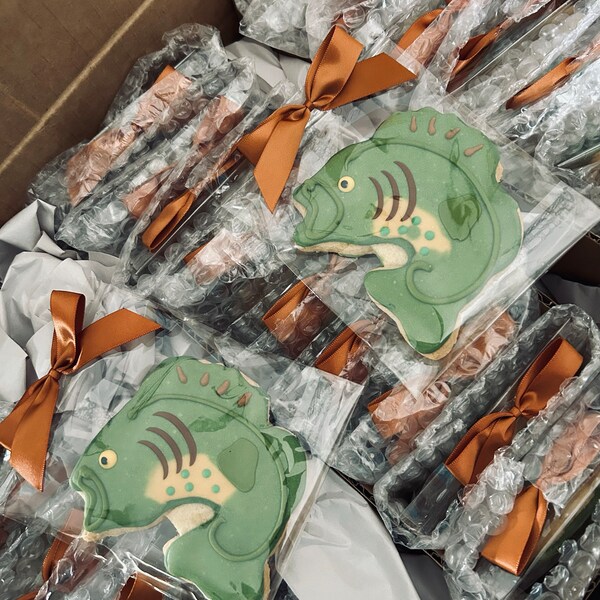 Bass Fish Cookies (4" Size, Bowed) - Next Ship Date is 12/30/25 or Can ...