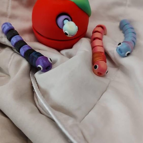 3D Printed Worm Fidget Toy With Optional Apple Container - Etsy