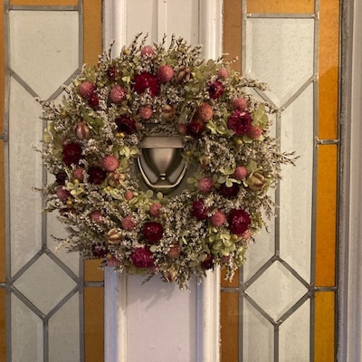 Dried FLOWER Wreath / Farmhouse Wreath, Small Rustic Rose Pink Summer ...