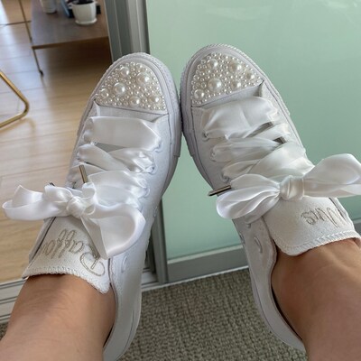 Pearl Toe Wedding Sneaker Ribbon Laces Bling Bride Shoes - Etsy
