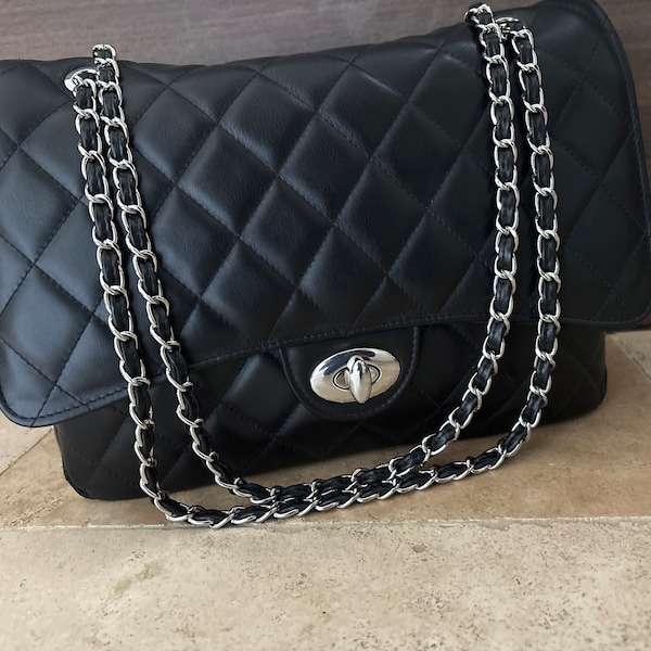 Classic Style XL DIAMONDS Genuine Leather Shoulder Bag, Quilted Elegant ...