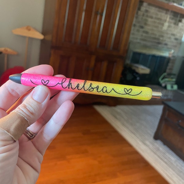 Personalized Epoxy Glitter Black Ink Pen: Refillable - Etsy