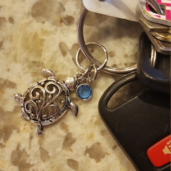 FILIGREE TURTLE KEYCHAIN Personalized With Initial Charm - Keychain ...